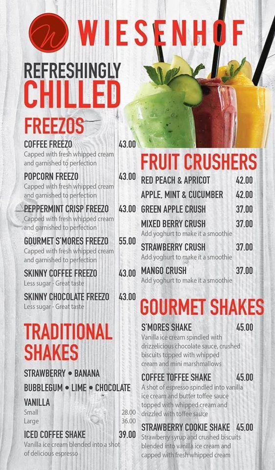 Menu at Wiesenhof Cosmos restaurant, Emalahleni