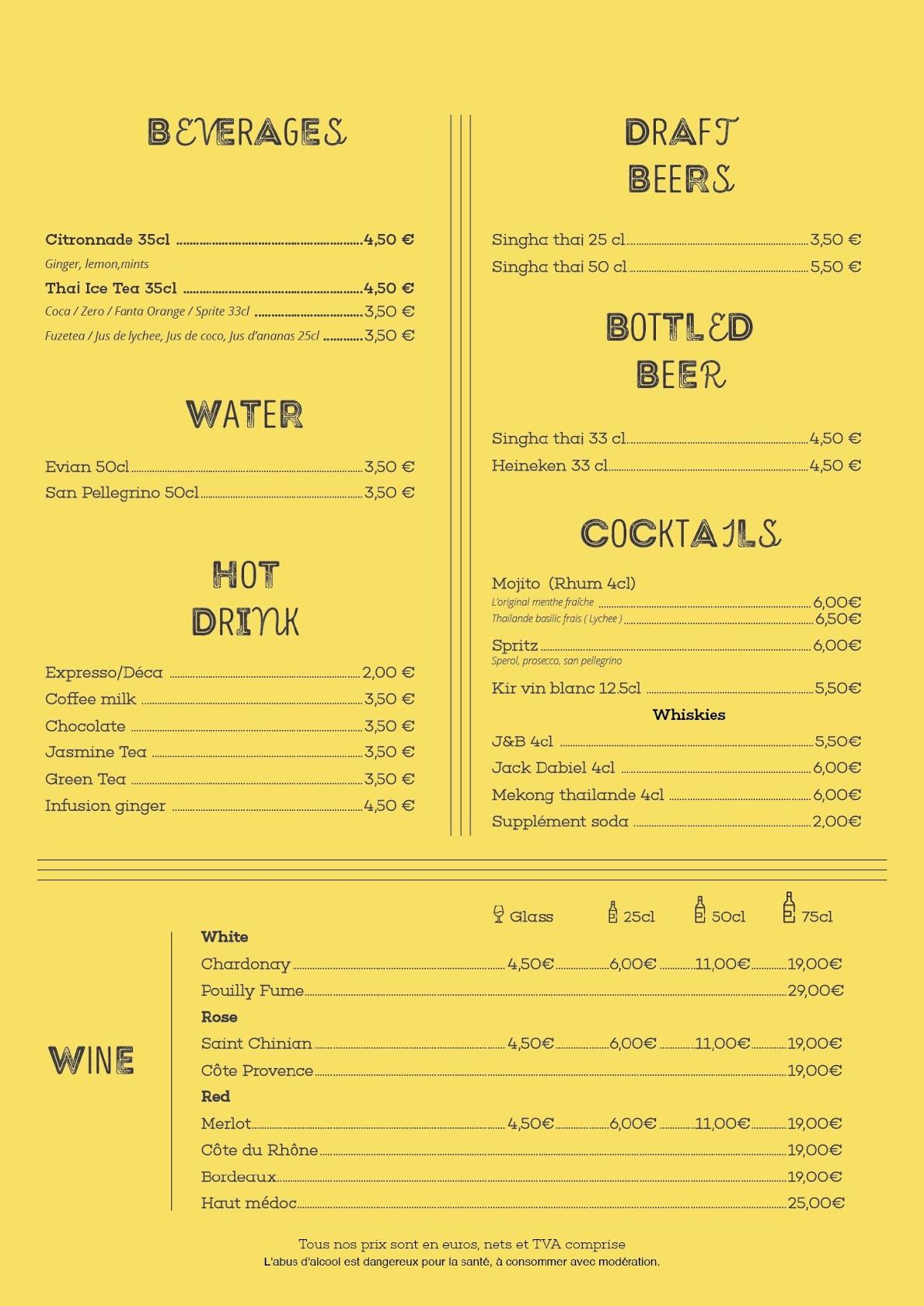 Menu at Bangkok Café, Paris, 35 Bd Bourdon