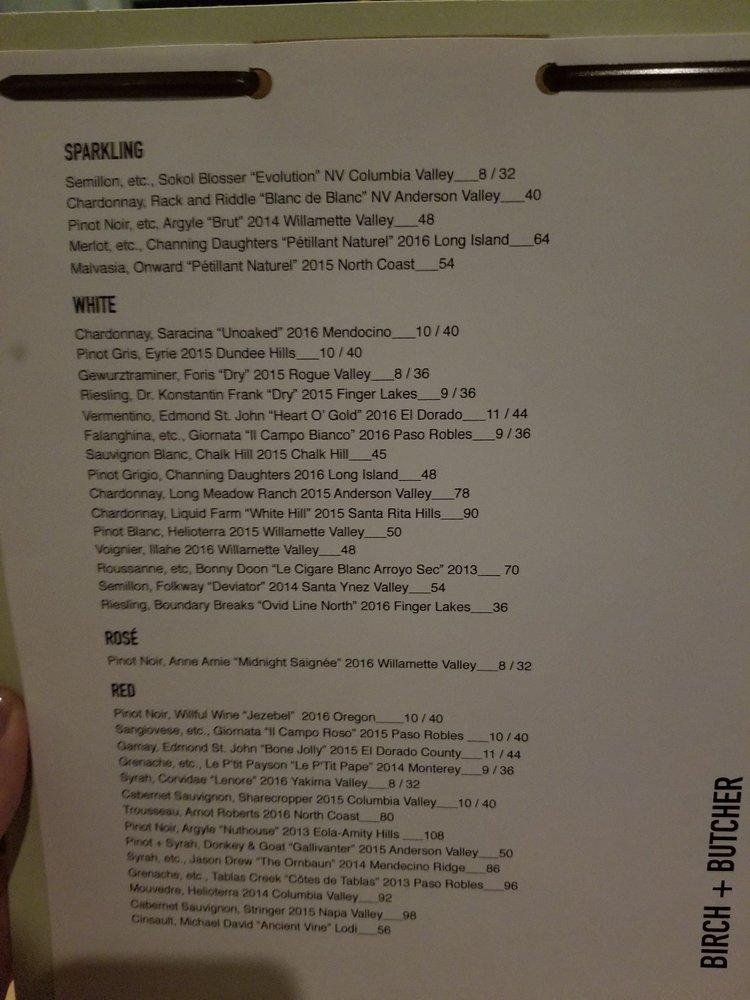 Menu at Birch pub & bar, Milwaukee, 459 E Pleasant St