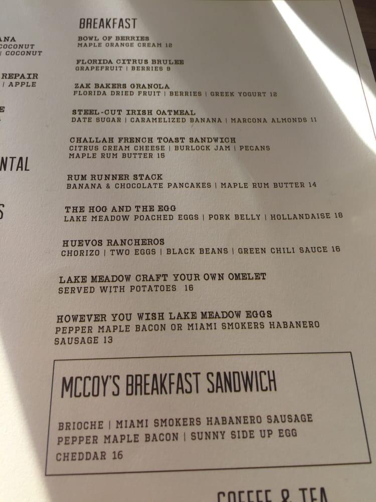 Menu at Burlock Coast restaurant, Fort Lauderdale