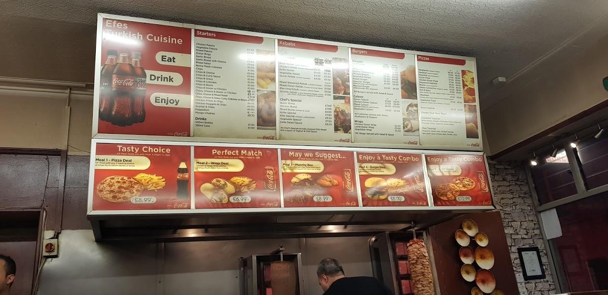 Menu at EFES Original Turkish Kebab restaurant, Aberdeen