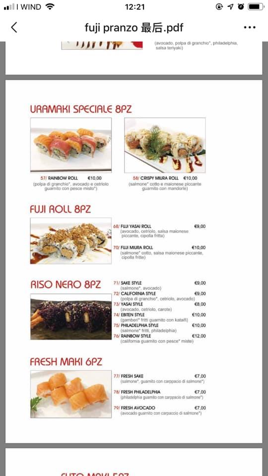 Menu da Ristorante fuji Pavia, Nosadello