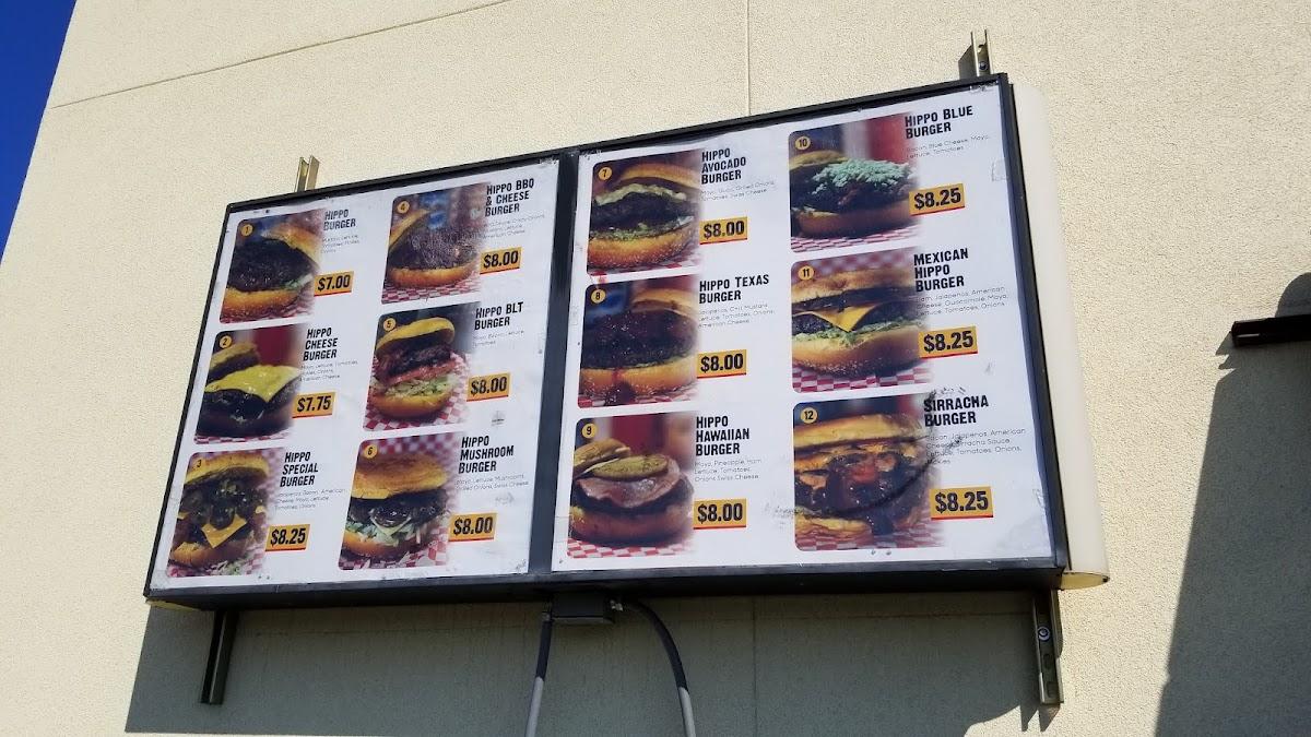 Menu at Hippo Burgers fast food, Houston, 8110 North Sam Houston Pkwy W
