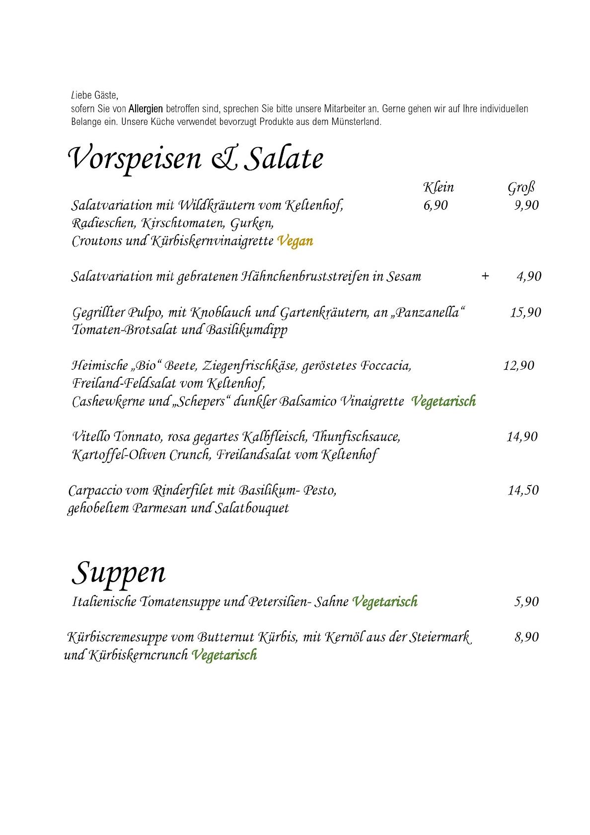 Speisekarte von Hotel Schepers - Hotel Schepers GmbH - Gronau ...