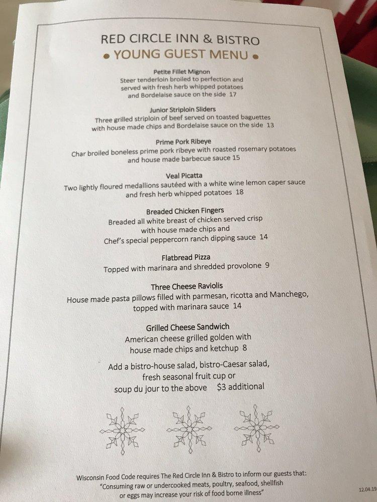 Menu at Red Circle Inn steakhouse, Nashotah