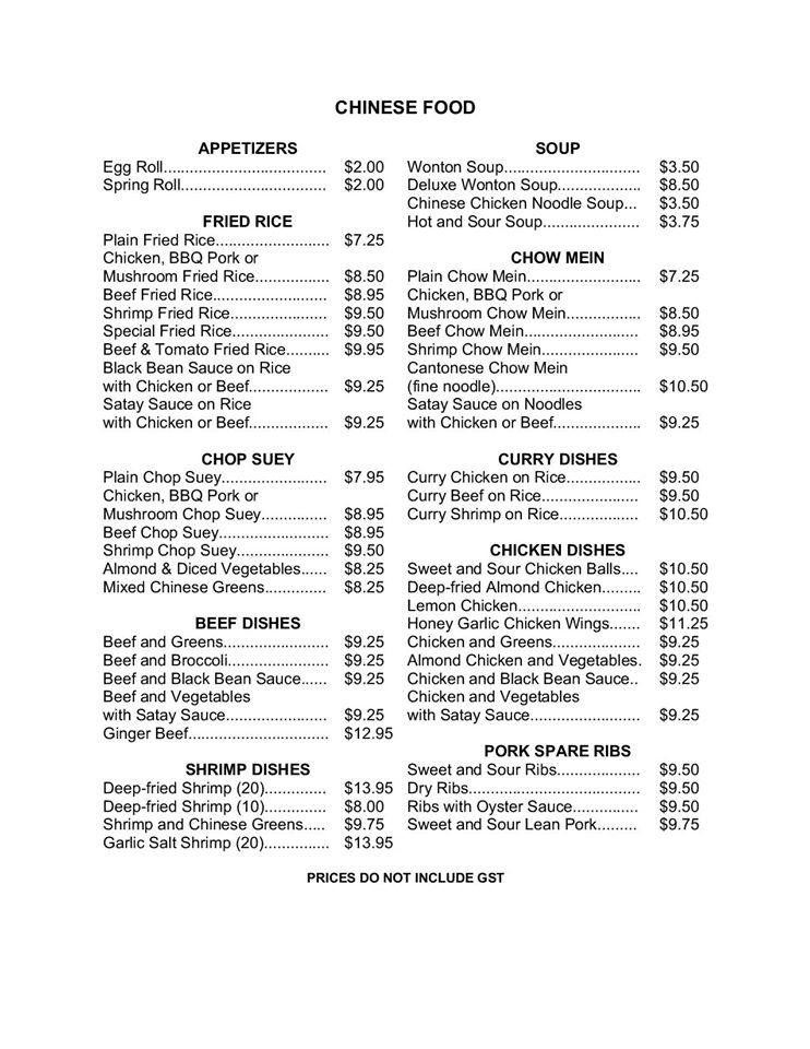 Menu at T & T Cafe, Wadena