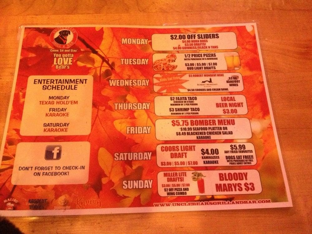 Menu at Uncle Bear's Grill & Tap - Baseline pub & bar, Mesa, E Baseline ...