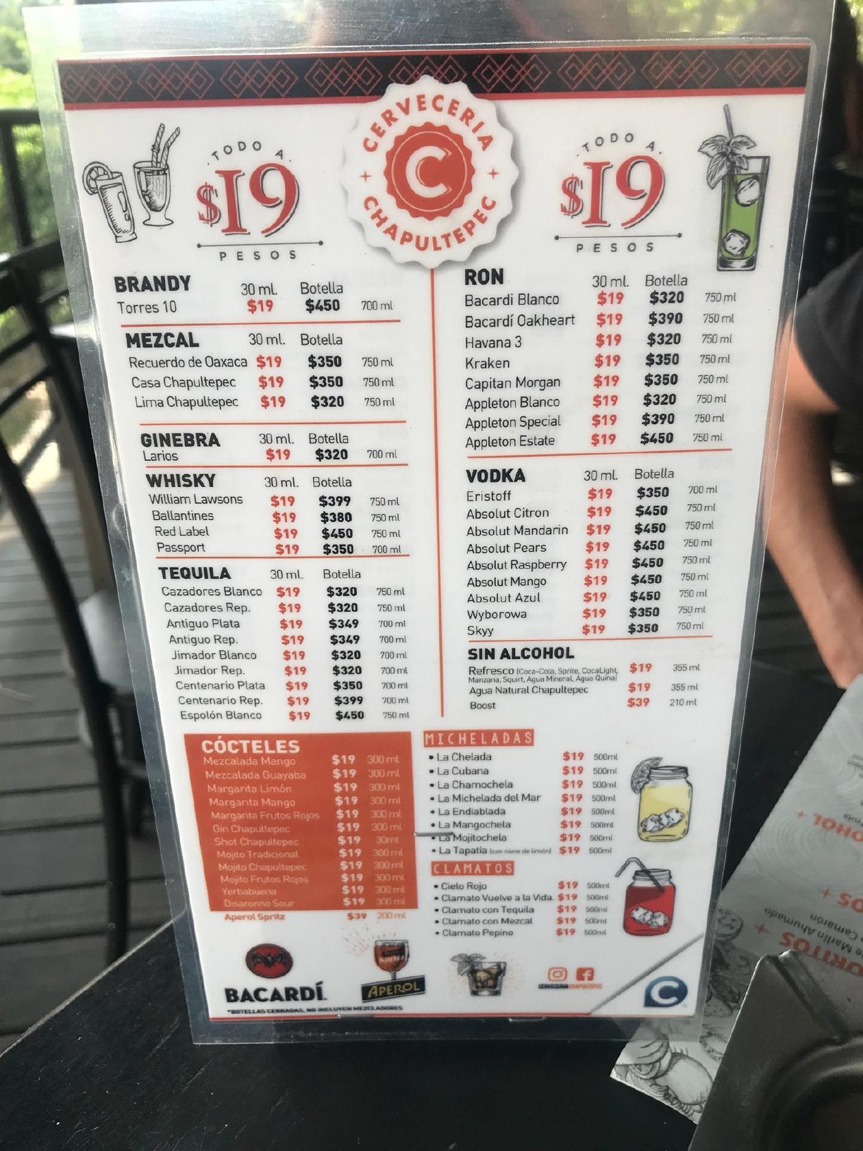 Carta del pub y bar Cervecería Chapultepec - Av. México, Guadalajara ...
