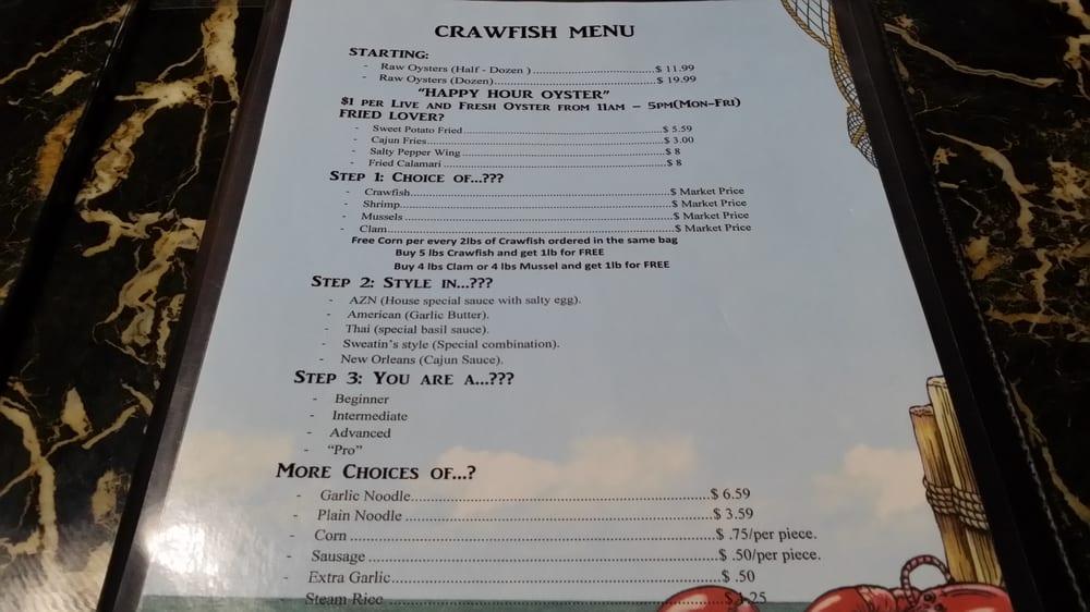 Menu at Crawfish Asian Cuisine restaurant, Reno