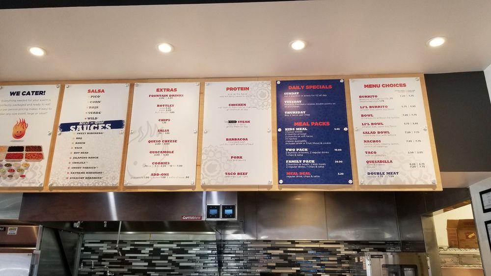 Menu at Hot Head Burritos fast food, New Castle