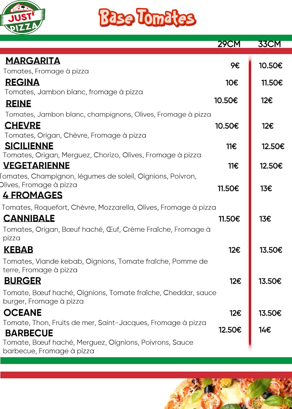 Menu at Just'Pizza verrières pizzeria, Verrières