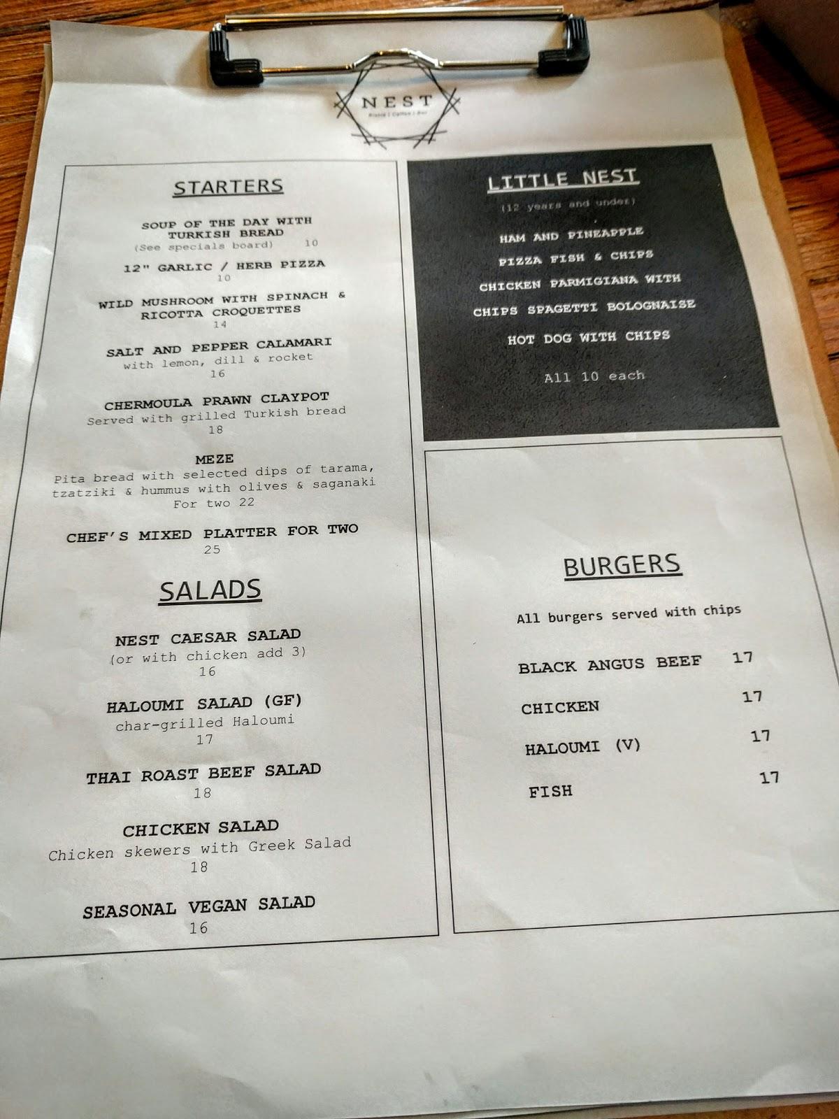 Menu at Nest Bistro Coffee Bar, Walkerville
