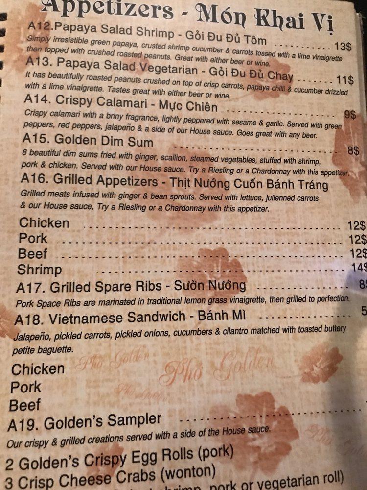 Menu at Phở Golden restaurant, Golden, S Golden Rd