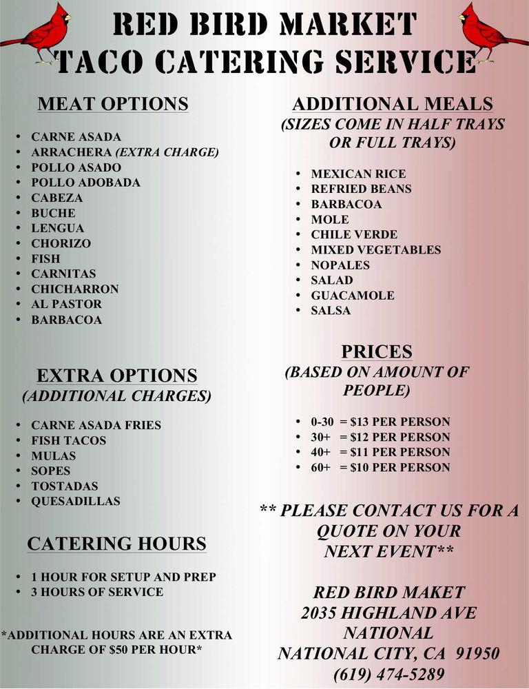 Menu at Red Bird Market restaurant, National City