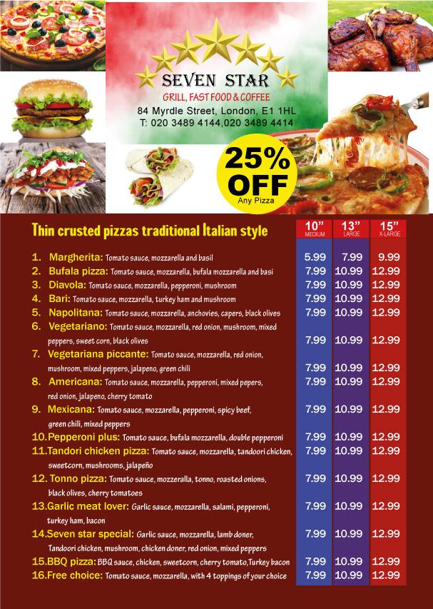 Menu at Seven Star Foods restaurant, London
