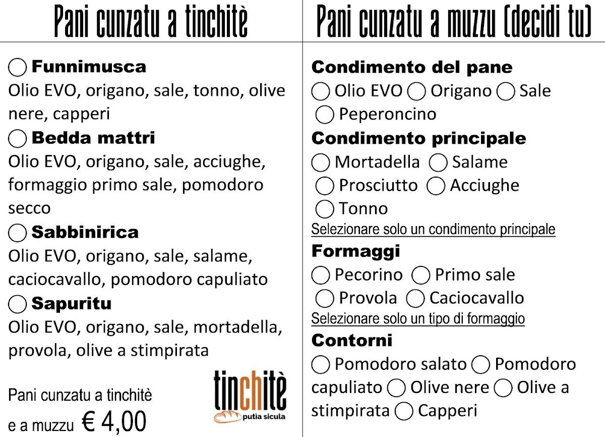 Menu da Tinchitè Putìa Sicula ristorante, Lido di Noto