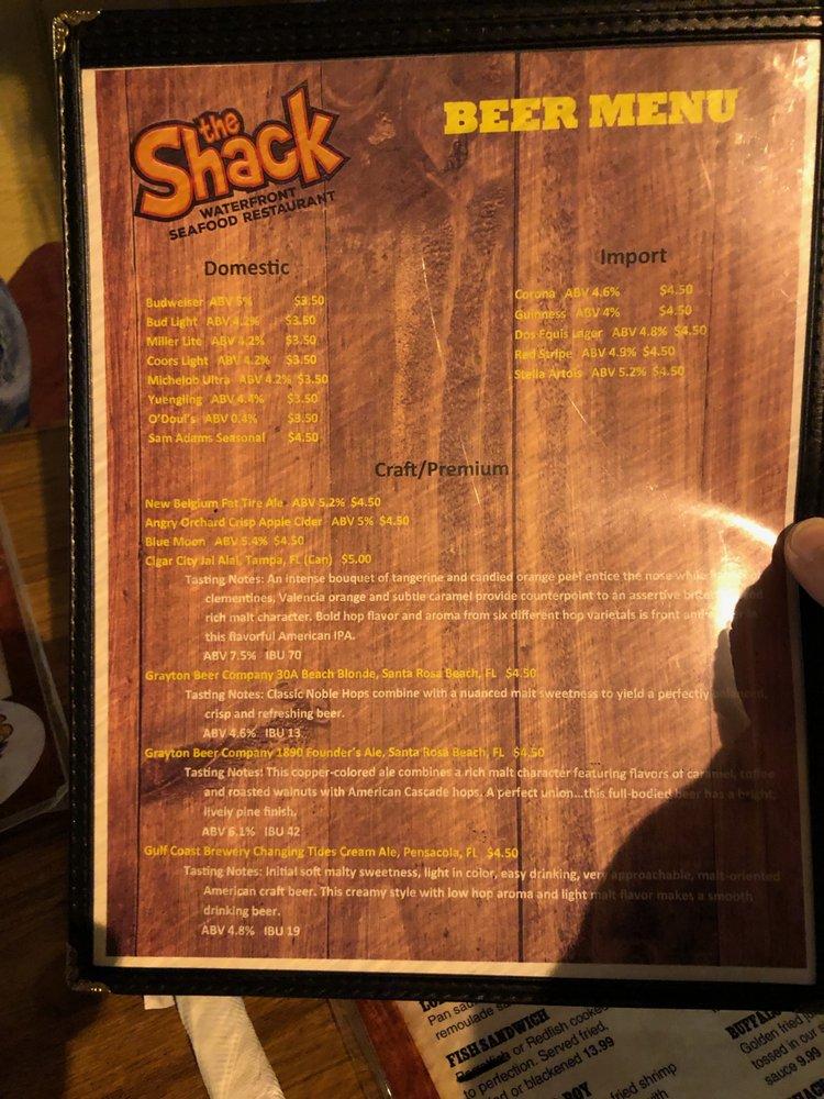 Menu at The Shack pub & bar, Fort Walton Beach