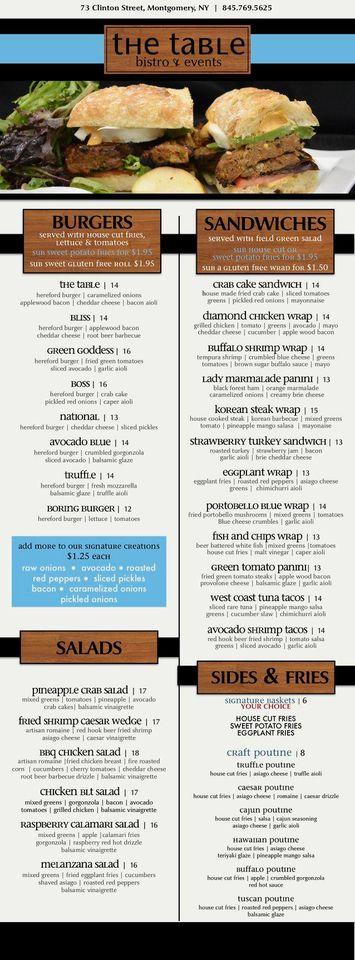 Menu at The Table pub & bar, Montgomery