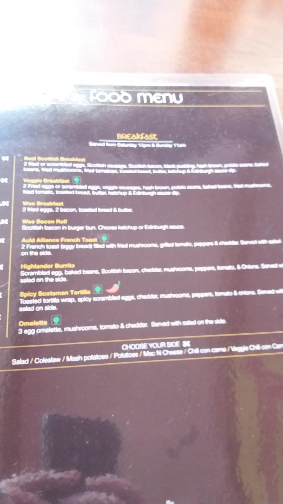 Menu at The Wee Dram Scottish Pub, Athens