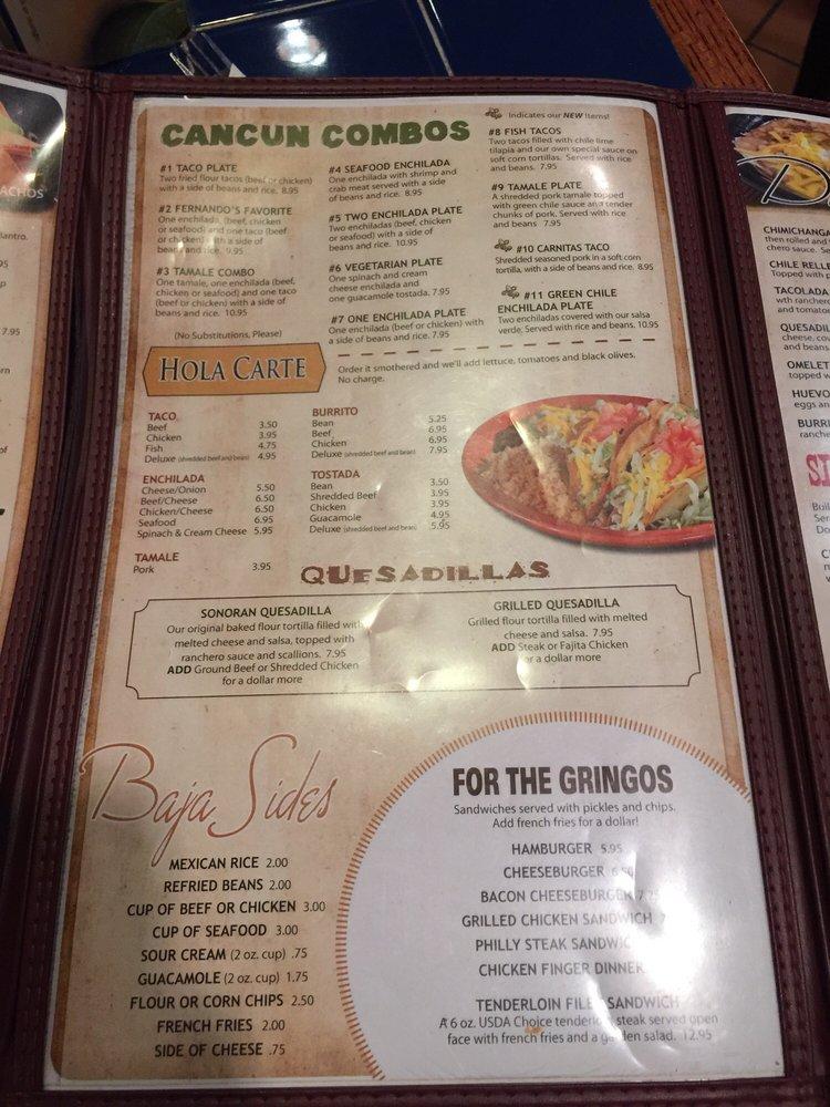 Menu at Fernando's restaurant, Omaha, 380 N 114th St