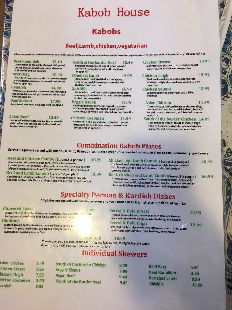 Menu at Kabob House restaurant, Albuquerque, Wyoming Blvd NE suite a