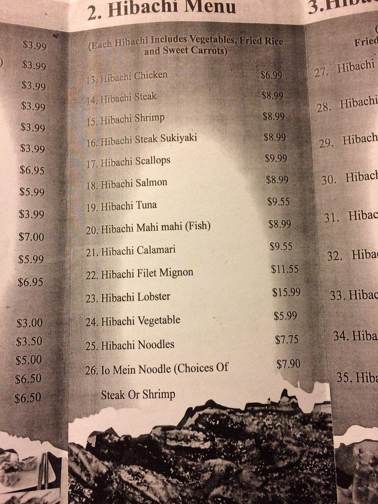 Menu at Kotaro restaurant, Heber Springs