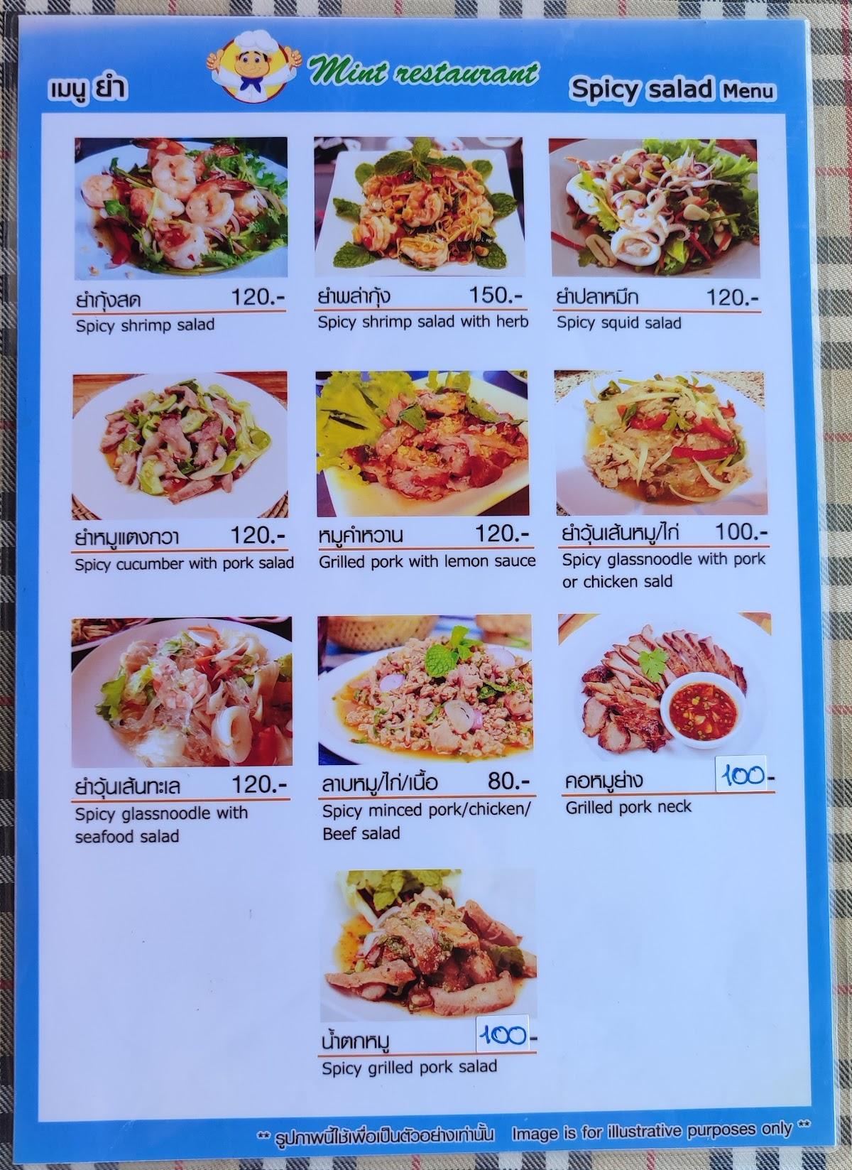Menu at MINT Thai Food restaurant, Takhian Tia