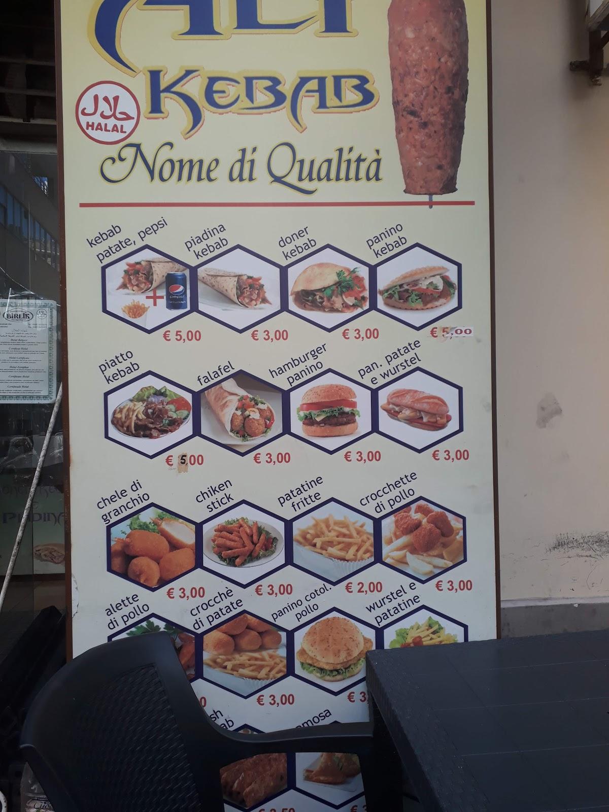 Menu da Alì Donner Kebab fast food, Napoli