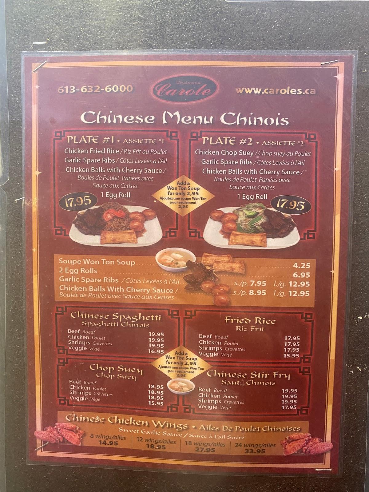 Menu au Carole's Restaurant Hawkesbury, Hawkesbury