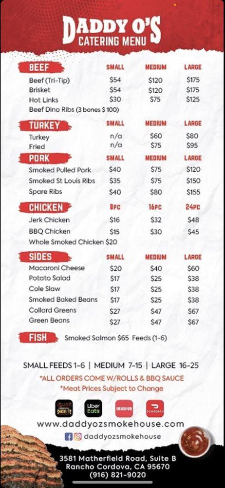 Menu at Daddy O's Smokehouse pub & bar, Rancho Cordova, Mather Field Rd ...