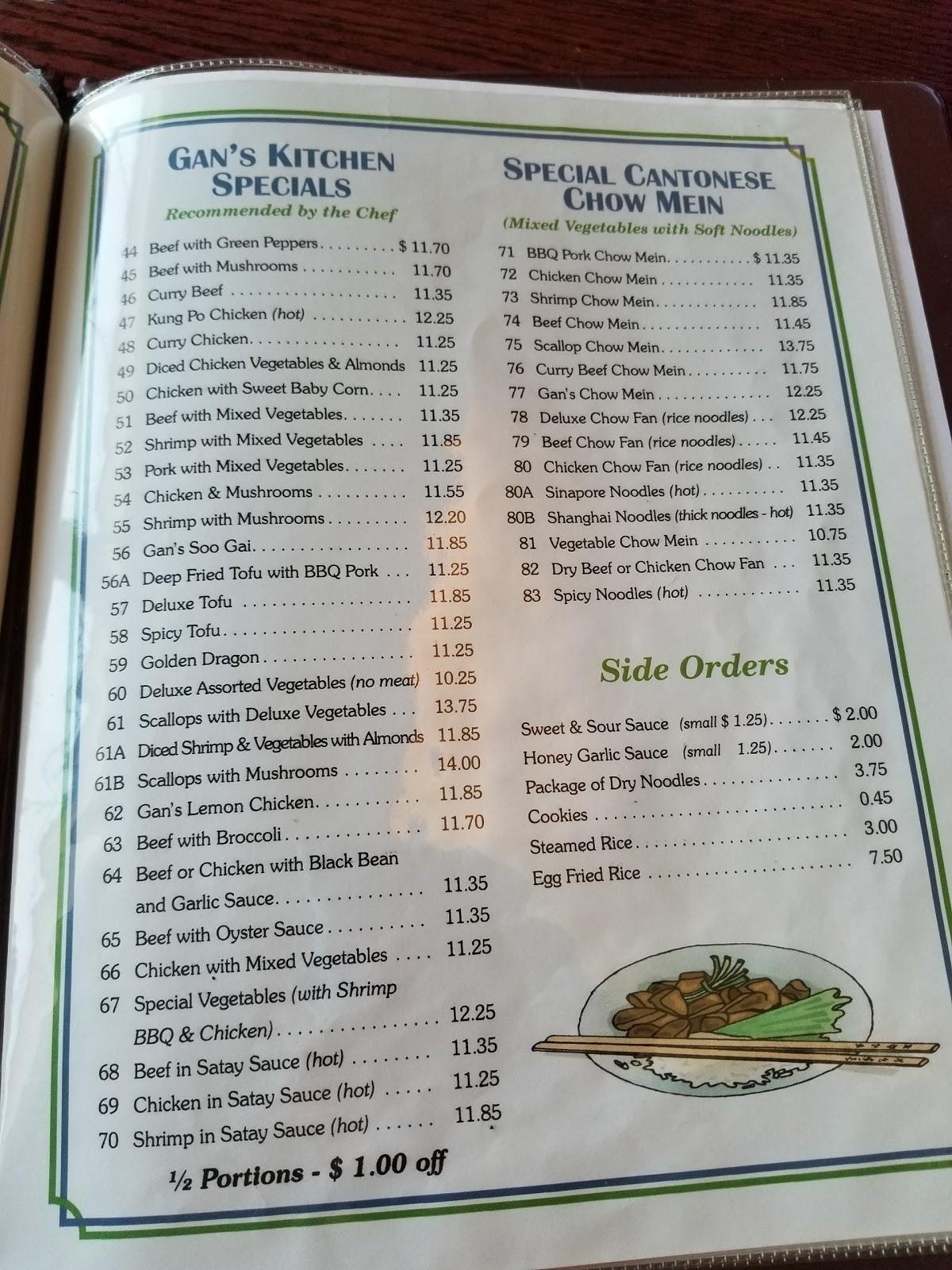 Menu at Gan's Kitchen restaurant, Niverville