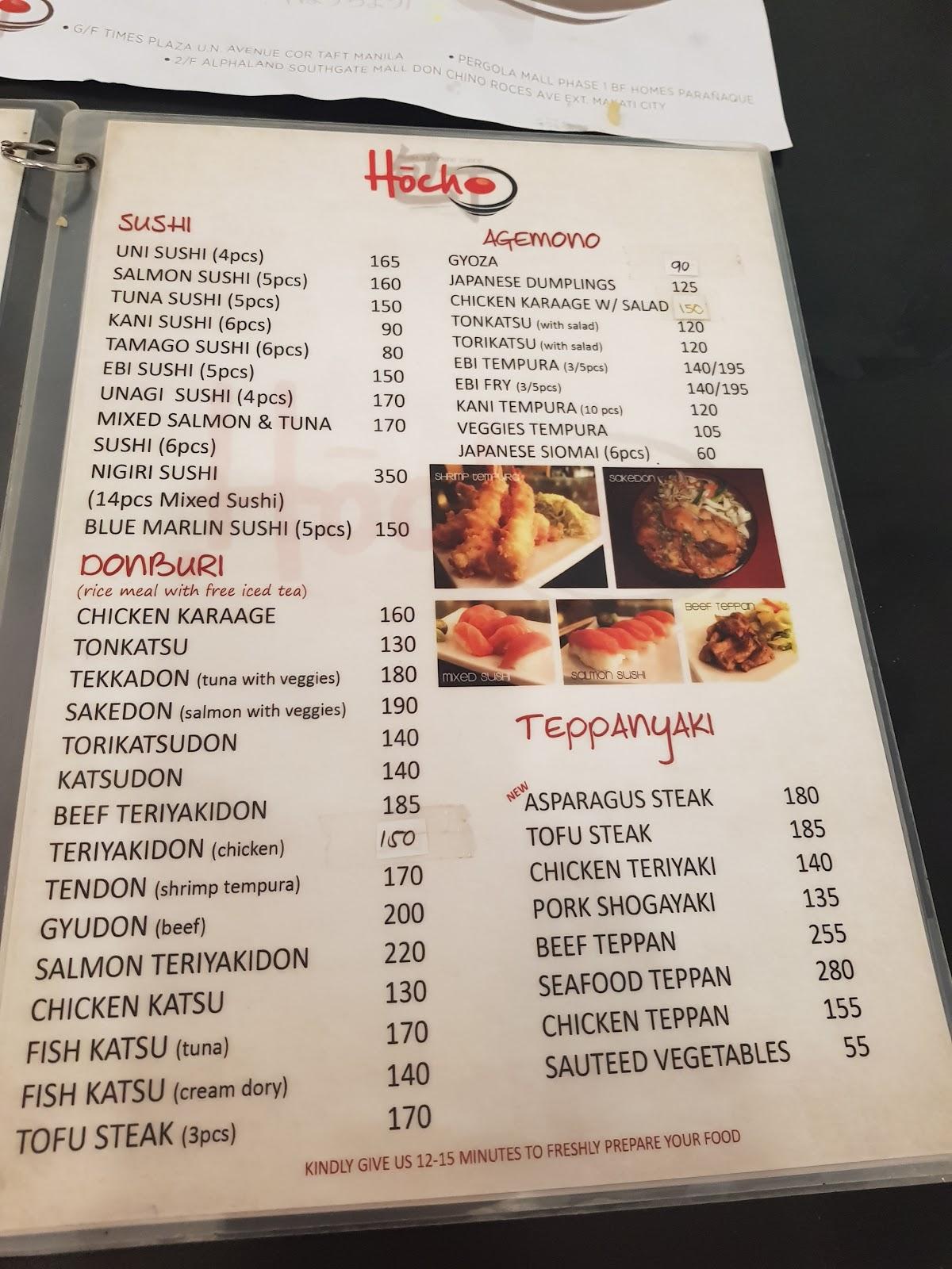 Menu at Hocho Fresh Japanese Cuisine restaurant, Parañaque