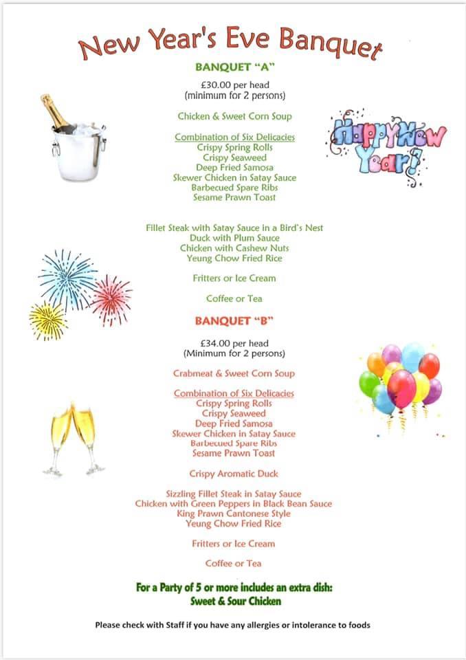 Menu at Jade Village restaurant, Menai Bridge