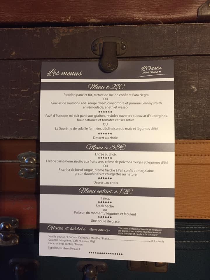 Menu au L'Oxalis pub et bar, Saint-Paul-Trois-Châteaux
