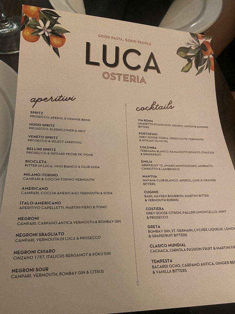 Carta del restaurante Luca Osteria, Coral Gables