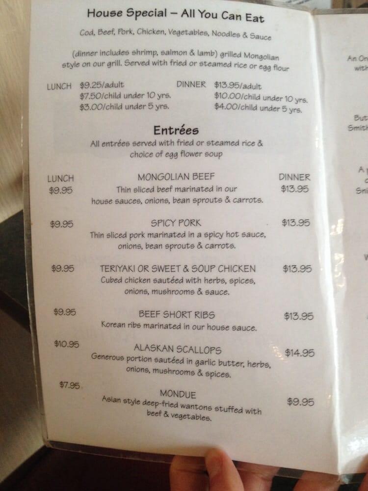 Menu at Moon's Mongolian Grill restaurant, Spokane
