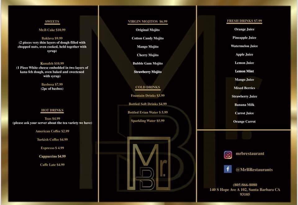 Menu at Mr B Restaurant & Cafe, Santa Barbara
