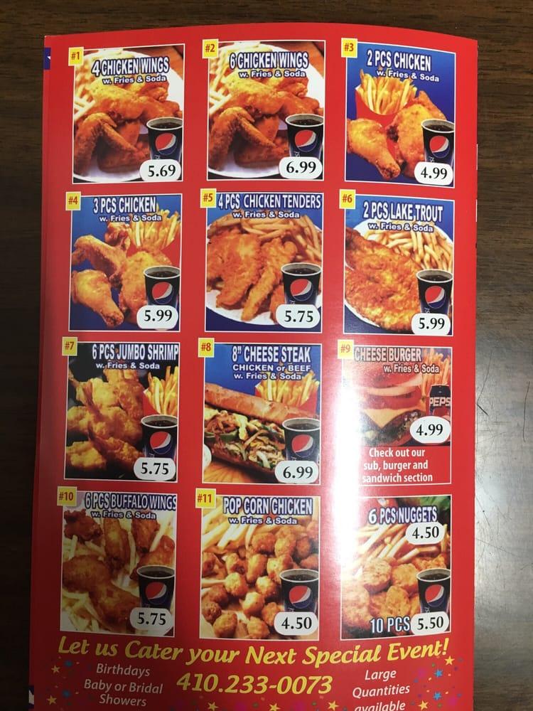 Menu at New York Fried Chicken restaurant, Baltimore, 3141 W North Ave