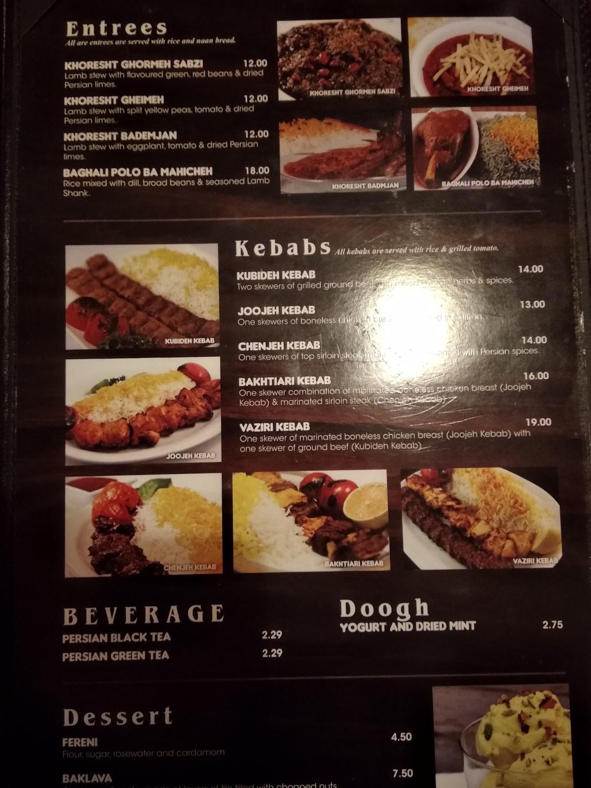 Menu at Persian House Restaurant, Innisfail
