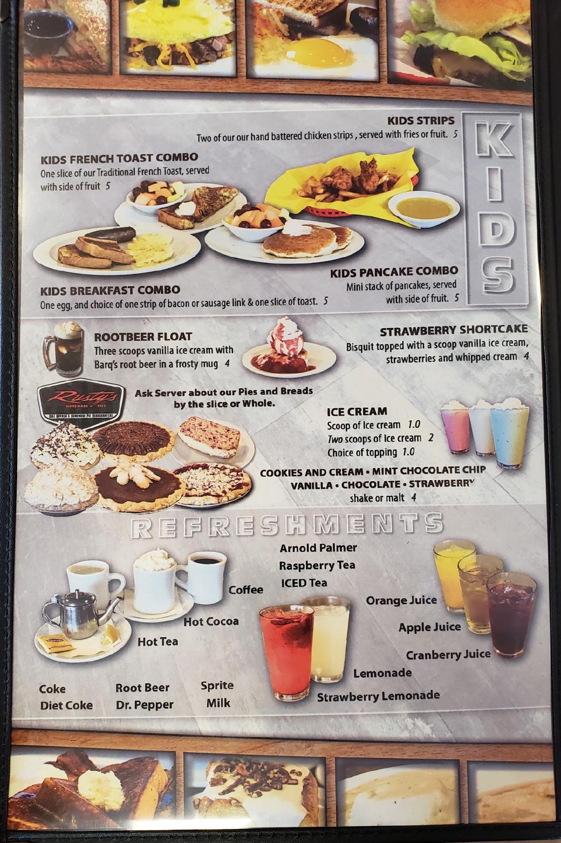 Menu at Rusty's Restaurant, Lake Havasu City