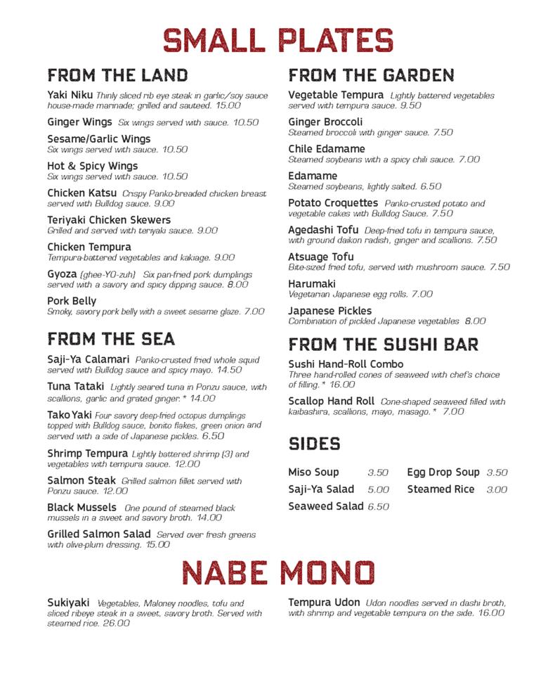 Menu at Saji-Ya restaurant, Saint Paul