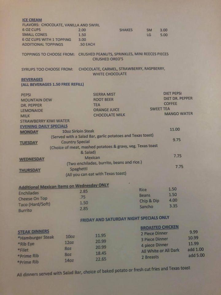 Menu at TJ's Mainstreet Grill restaurant, Overbrook
