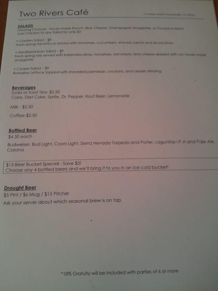 Menu at Two Rivers Cafe, Downieville