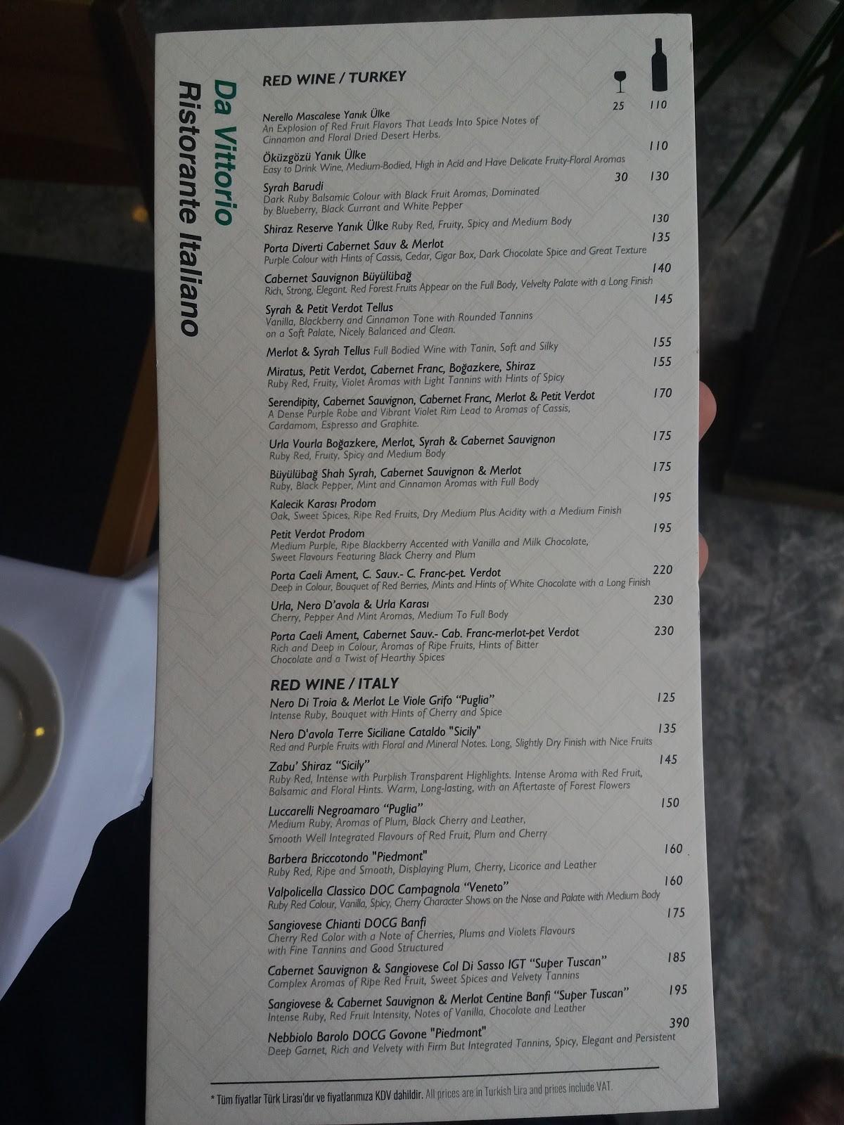 Menu at Da Vittorio Ristorante Italiano, Bursa, Çekirge Cd. No:81