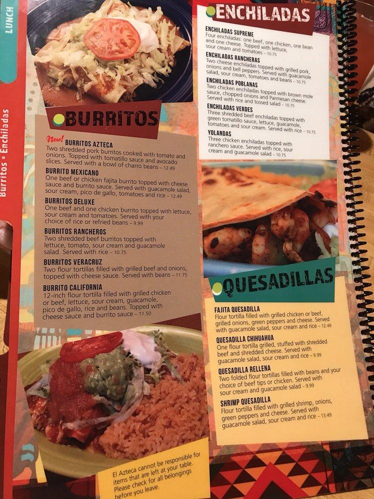 Menu at El Azteca restaurant, Virginia Beach, 314 Constitution Dr A