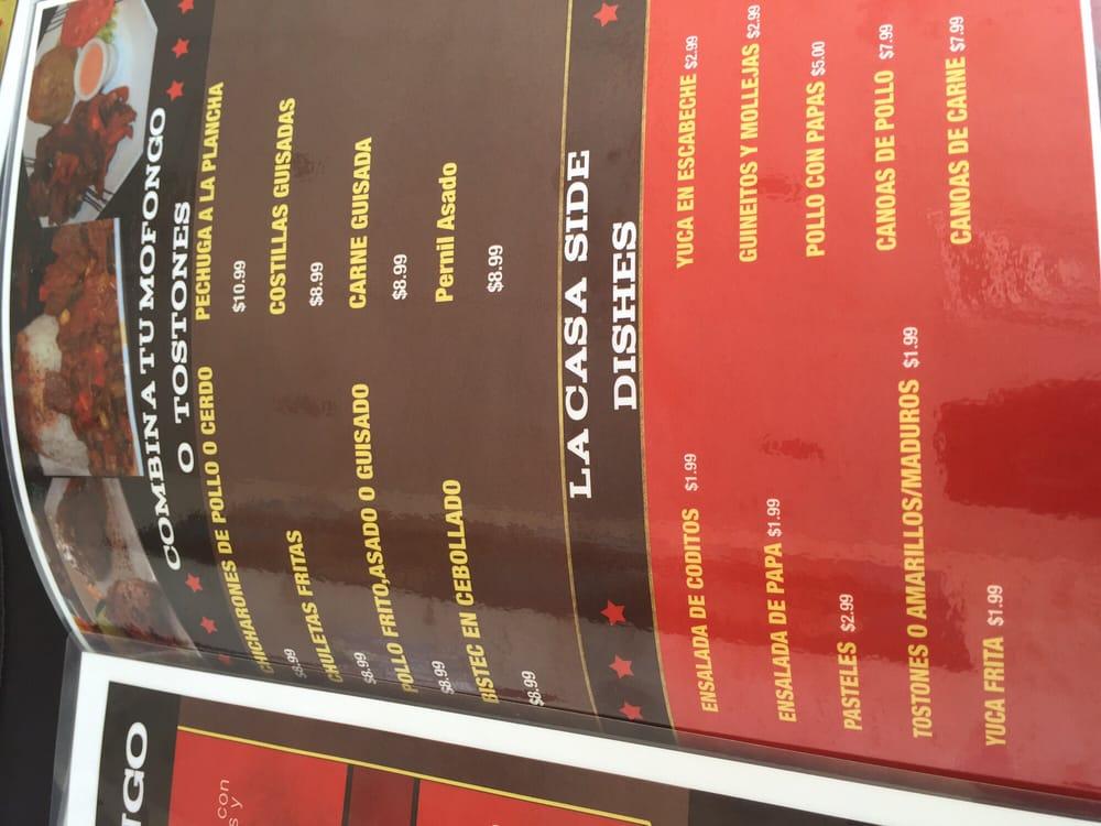 Menu at La Casa Del Mofongo restaurant, Worcester