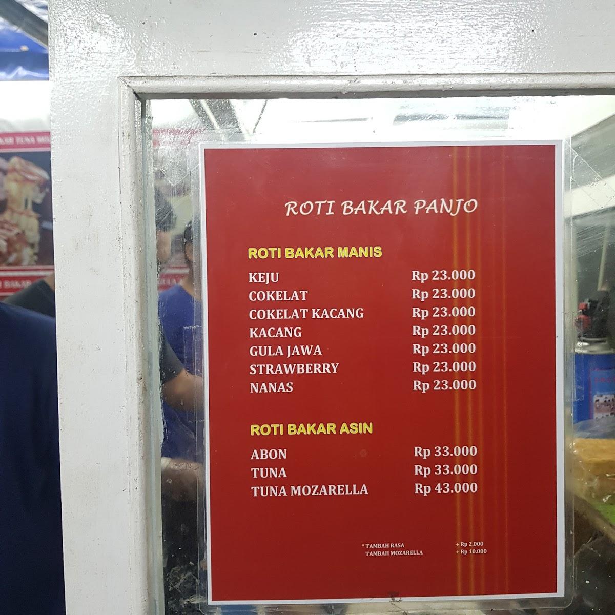 Carta del restaurante Roti Bakar Panjo, Teuku Umar, Bandung