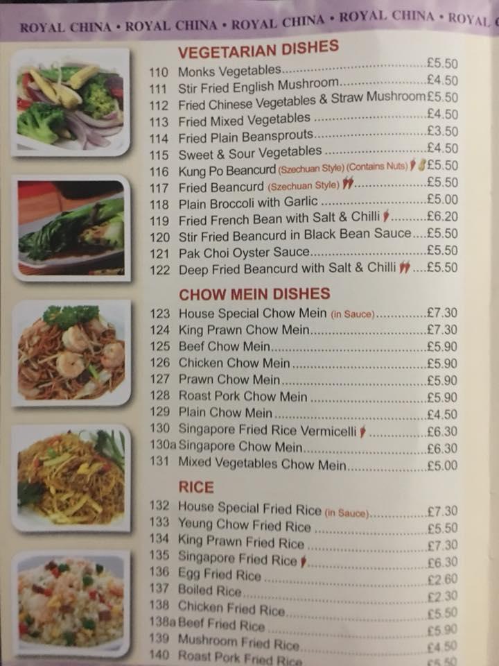 Menu at Royal China restaurant, Sandown