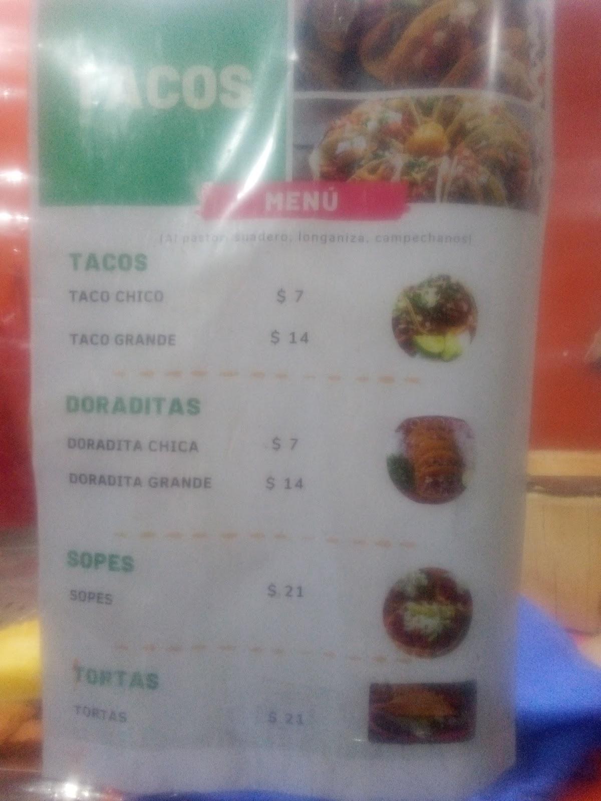 Menu at Tacos Beto restaurant, Chimalhuacan