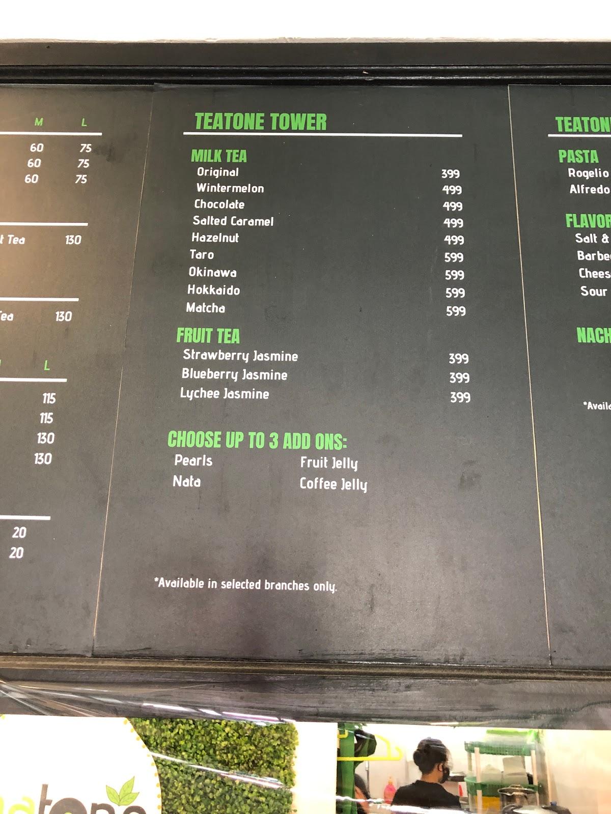 Menu at Teatone Cafe Countryside, Pasig